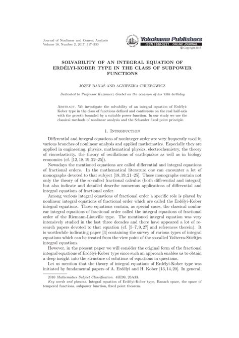 Pdf Solvability Of An Integral Equation Of Erdélyi Kober Type In The
