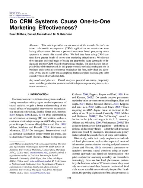 Pdf Do Crm Systems Cause One To One Marketing Effectiveness