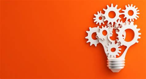Lightbulb With Gears On Orange Background Representing Innovation And