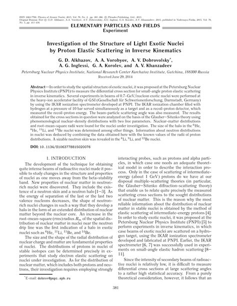 Pdf Investigation Of The Structure Of Light Exotic Nuclei By Proton