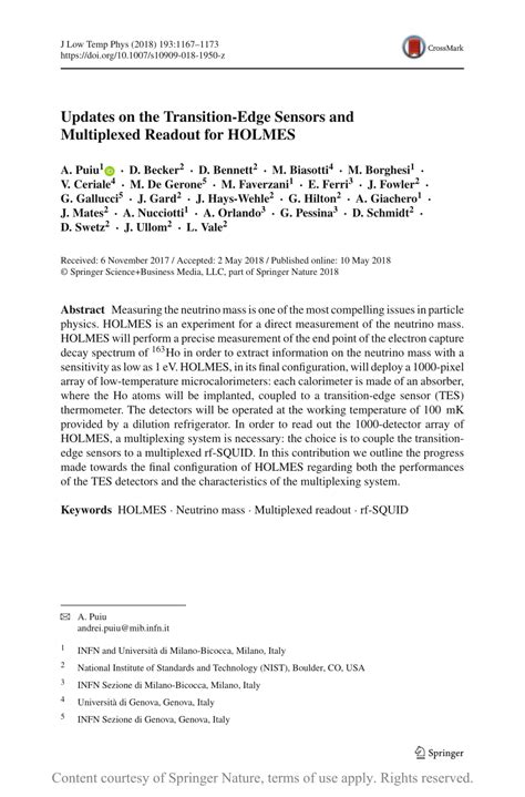 Updates On The Transition Edge Sensors And Multiplexed Readout For Holmes Request Pdf