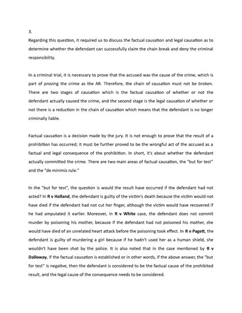 Criminal Causation Exam Question 3 Regarding This Question It