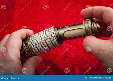 Vintage Encryption And Data Security Concept With Hands Opening Combination Puzzle Box Or