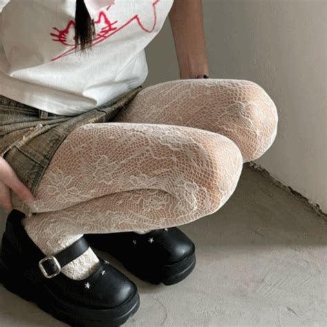 [당일출고][링핑] 플라워 그물 망사 스타킹 꽃 패턴 시스루 하이틴 장미 유발스타킹 포인트 패션 에이블리