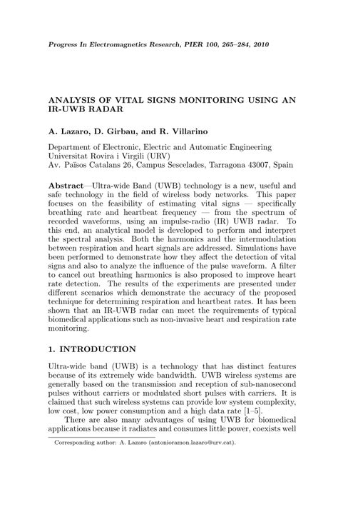 Pdf Analysis Of Vital Signs Monitoring Using An Ir Uwb Radar