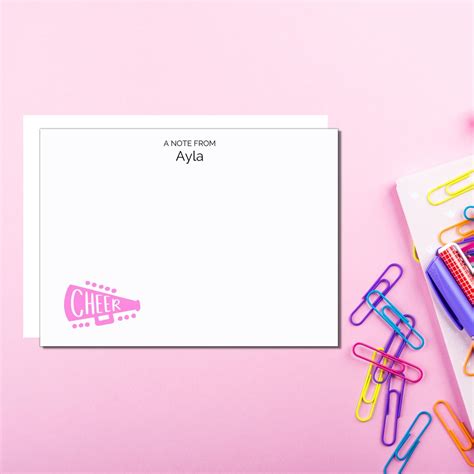 Cheer Note Card Cheerleader Stationery Personalized Cheer Stationary Flat Cards And Envelopes