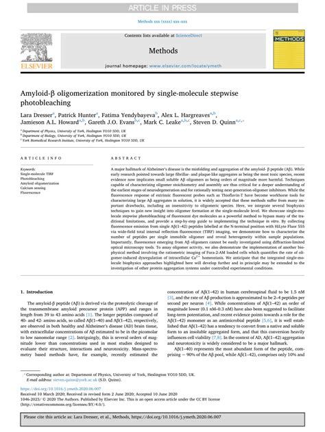 Pdf Amyloid β Oligomerization Monitored By Single Molecule Stepwise Photobleaching