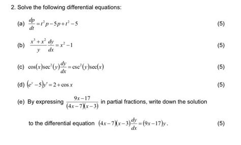 Solved 2 Solve The Following Differential Equations A Chegg Com