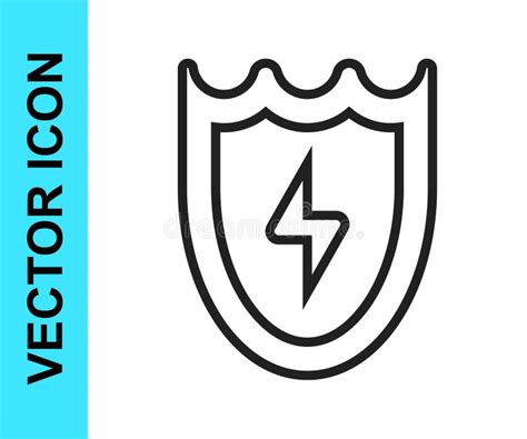 Black Line Lightning And Shield Icon Isolated On White Background High Voltage Shield Safe