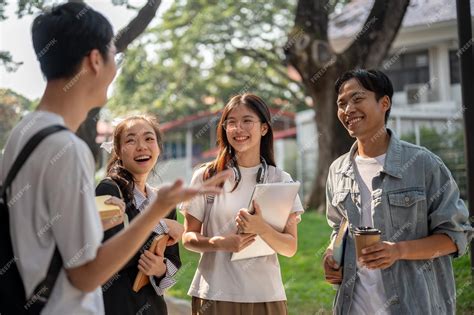 Premium Photo Group Of Cheerful Diverse Asian College Students Are Enjoying Talking After Premium Photo Group Of Cheerful Diverse Asian College Students Are Enjoying Talking After