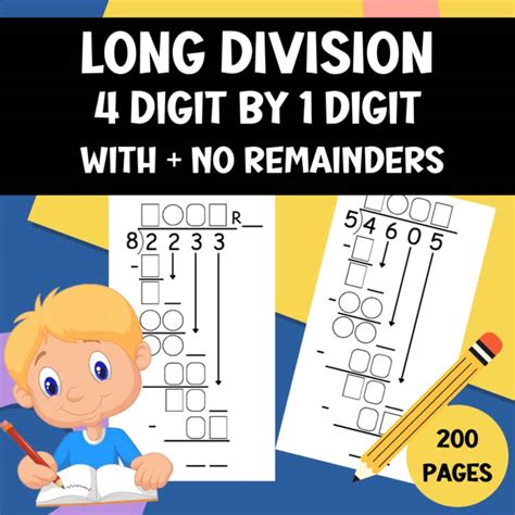 4 Digit By 1 Digit Long Division Worksheets Step By Step With And No