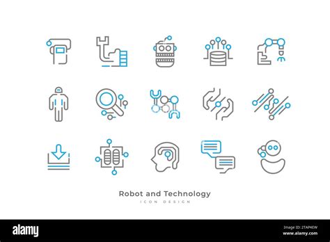 Set Of Robot And Technology Icons With Simple Line Style Contains Robot Connection Data