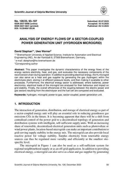 Pdf Analysis Of Energy Flows Of A Sector Coupled Power Generation Unit Hydrogen Microgrid