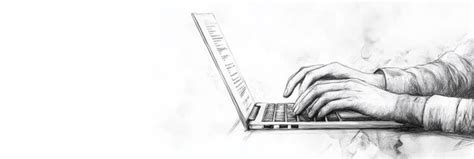 Closeup Side View Of Hands Typing On A Laptop In An Artistic Sketch
