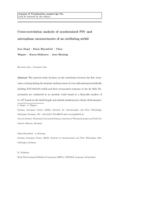 Pdf Cross Correlation Analysis Of Synchronized Piv And Microphone