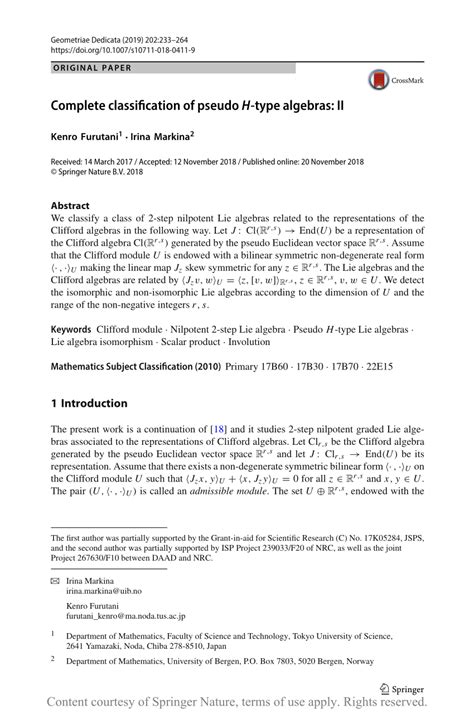 Complete Classification Of Pseudo H Type Algebras Ii Request Pdf