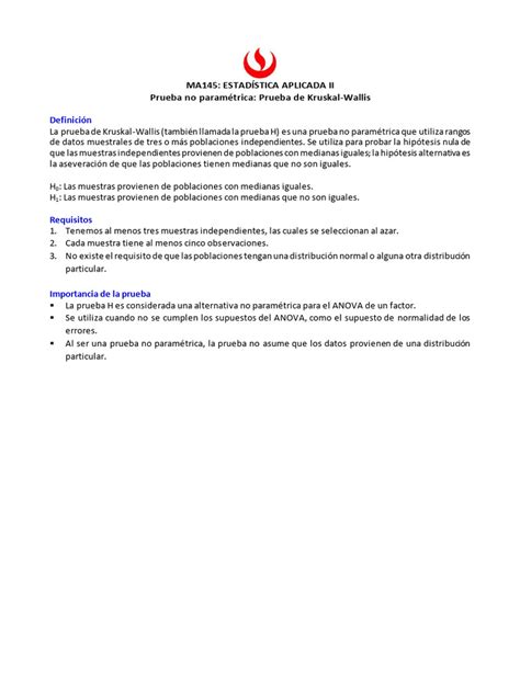 ma145 kruskal wallis solución pdf estadísticas no paramétricas