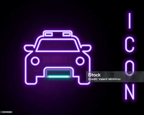 빛나는 네온 라인 경찰 차와 검은 배경에 고립 된 경찰 점멸아이콘 비상 깜박이는 사이렌 다채로운 개요 개념 벡터 감시에 대한 스톡 벡터 아트 및 기타 이미지 Istock