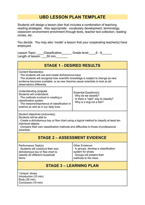 Ubd Template With Design Questions School Esl Lesson Understanding By