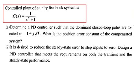 Solved Controlled Plant Of A Unity Feedback System Chegg