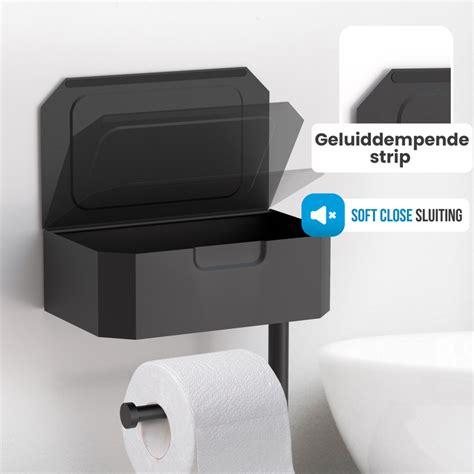 Avalo Wc Rolhouder Met Bakje And Plankje Zwart Zelfklevend Boren