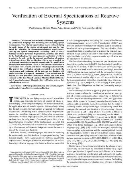 Pdf Verification Of External Specifications Of Reactive Systems