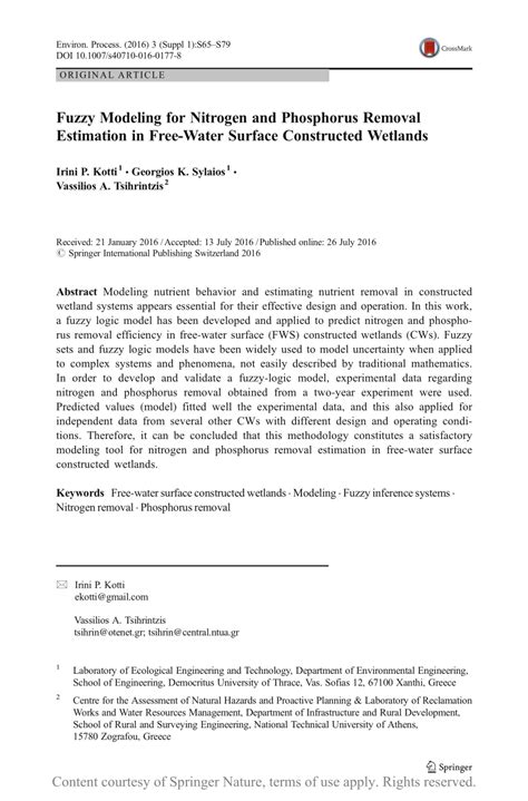 Fuzzy Modeling For Nitrogen And Phosphorus Removal Estimation In Free Water Surface Constructed