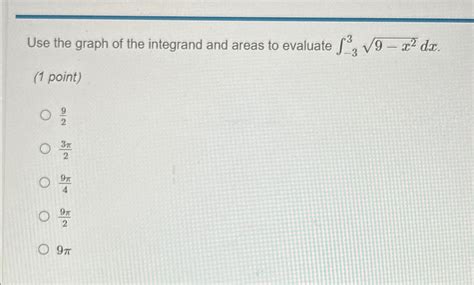 solved use the graph of the integrand and areas to evaluate