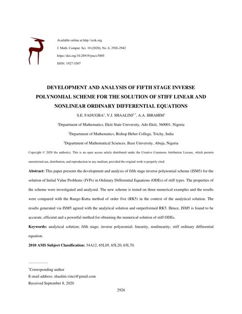 Pdf Development And Analysis Of Fifth Stage Inverse Polynomial Scheme For The Solution Of