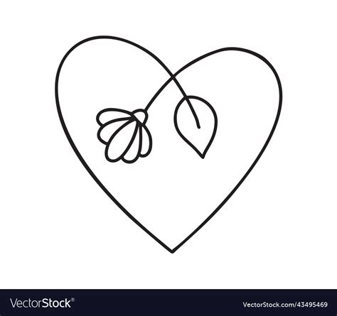 Monoline One Line Flower And Heart Royalty Free Vector Image