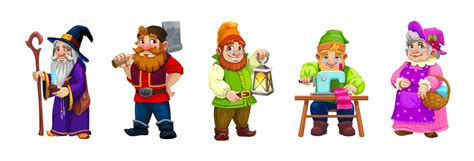 Premium Vector Cartoon Gnome Dwarf Characters Miner Lumberjack