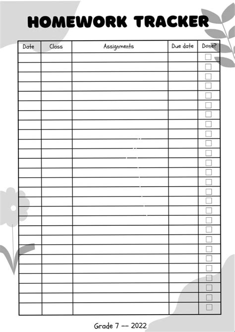Homework Tracker Planners Organisationideasplanners Studie