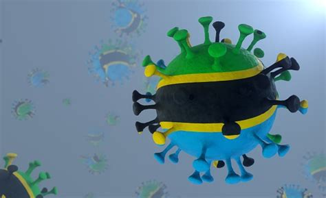 탄자니아 국기 인쇄 델타 람다 플러스 변형 3d 렌더와 탄자니아 플래그 코로나 바이러스의 패턴과 코비드19 바이러스 3차원