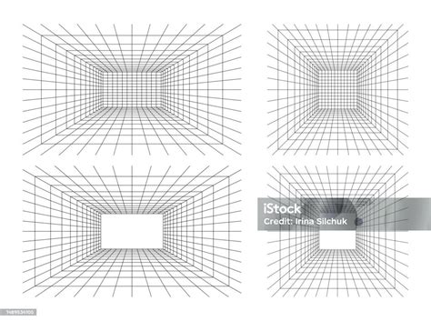 3d 스타일의 원근감 있는 그리드 룸 세트 검은색 레이저 빔의 실내 와이어프레임 디지털 빈 상자 추상적인 기하학적 디자인 0명에 대한 스톡 벡터 아트 및 기타 이미지