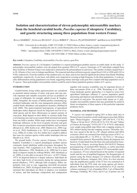 Pdf Isolation And Characterization Of Eleven Polymorphic Microsatellite Markers From The