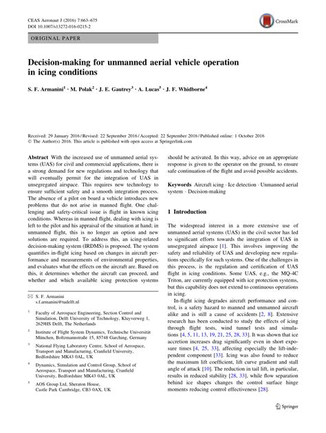 Pdf Decision Making For Unmanned Aerial Vehicle Operation In Icing Conditions