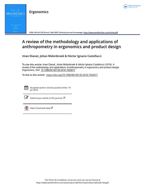 A Review Of The Methodology And Applications Of Anthropometry In 1 Pdf Anthropometry