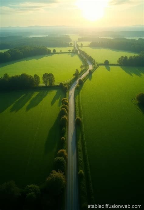 Grassy Field With Road Stable Diffusion Online