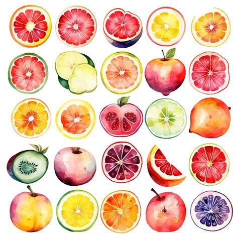 Premium Ai Image A Close Up Of A Bunch Of Fruit Slices On A White Background Generative Ai