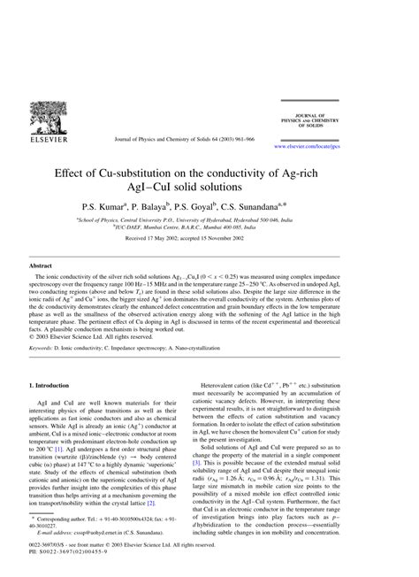 Pdf Effect Of Cu Substitution On The Conductivity Of Ag Rich Agicui Solid Solutions