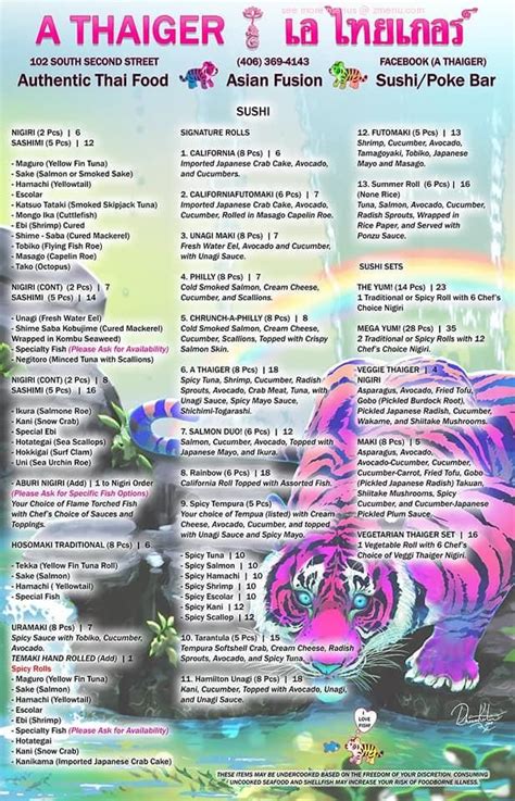 Online Menu Of A Thaiger Restaurant Hamilton Montana 59840 Zmenu