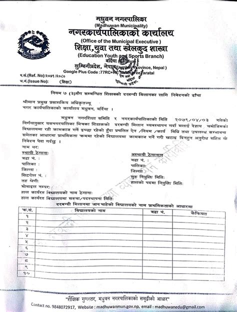 निबेदन फारम पेश गर्ने सम्बन्धि सुचना । Madhuwan Municipality