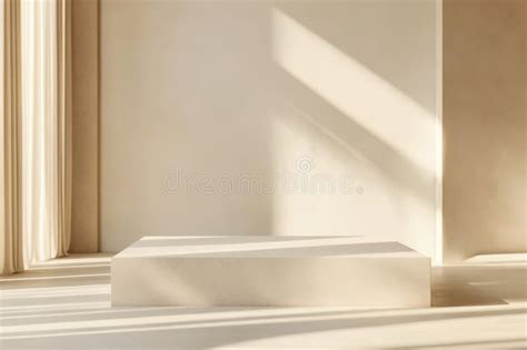 Minimalist Interior With A Raised Platform And Soft Light Creating A Serene Atmosphere Stock