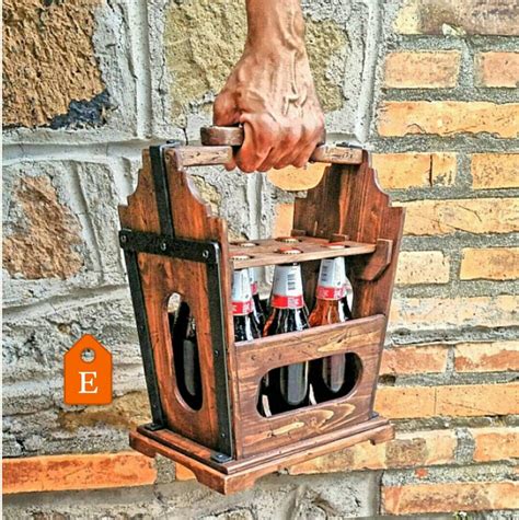 Beer Caddy Wooden Beer Carrier Rustic Wood Etsy