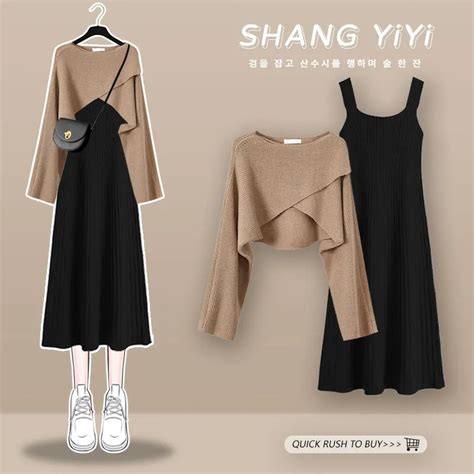 고급 블랙 슬리밍 니트 슬링 드레스 여성용 초가을 디자인 프랑스 스웨터 정장 2022 신제품 Aliexpress