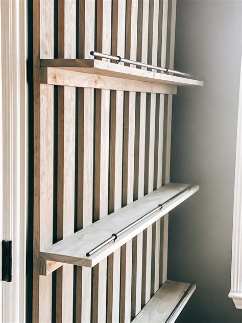Wood Slat Wall With Floating Shelves At Eddie Randolph Blog