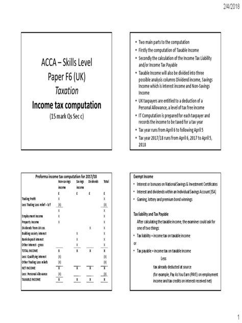 Acca Skill Level Paper F6 Uk Income Tax Computation Pdf