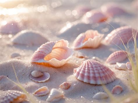 Pink Seashells Background Texture Pastel Beach Shells Close Up Summer
