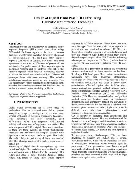 pdf design of digital band pass fir filter using heuristic
