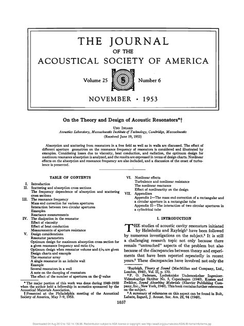 On The Theory And Design Of Acoustic Resonators The Acoustical